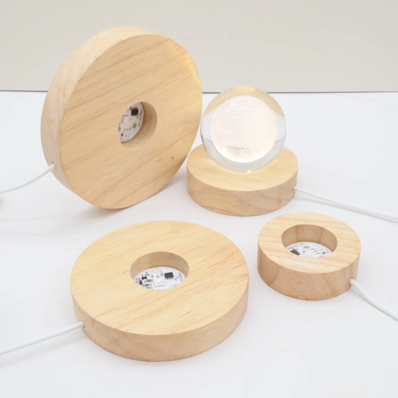 New Crystal Wood Lamp Base Wooden Led Light Rotating Display Stand ...