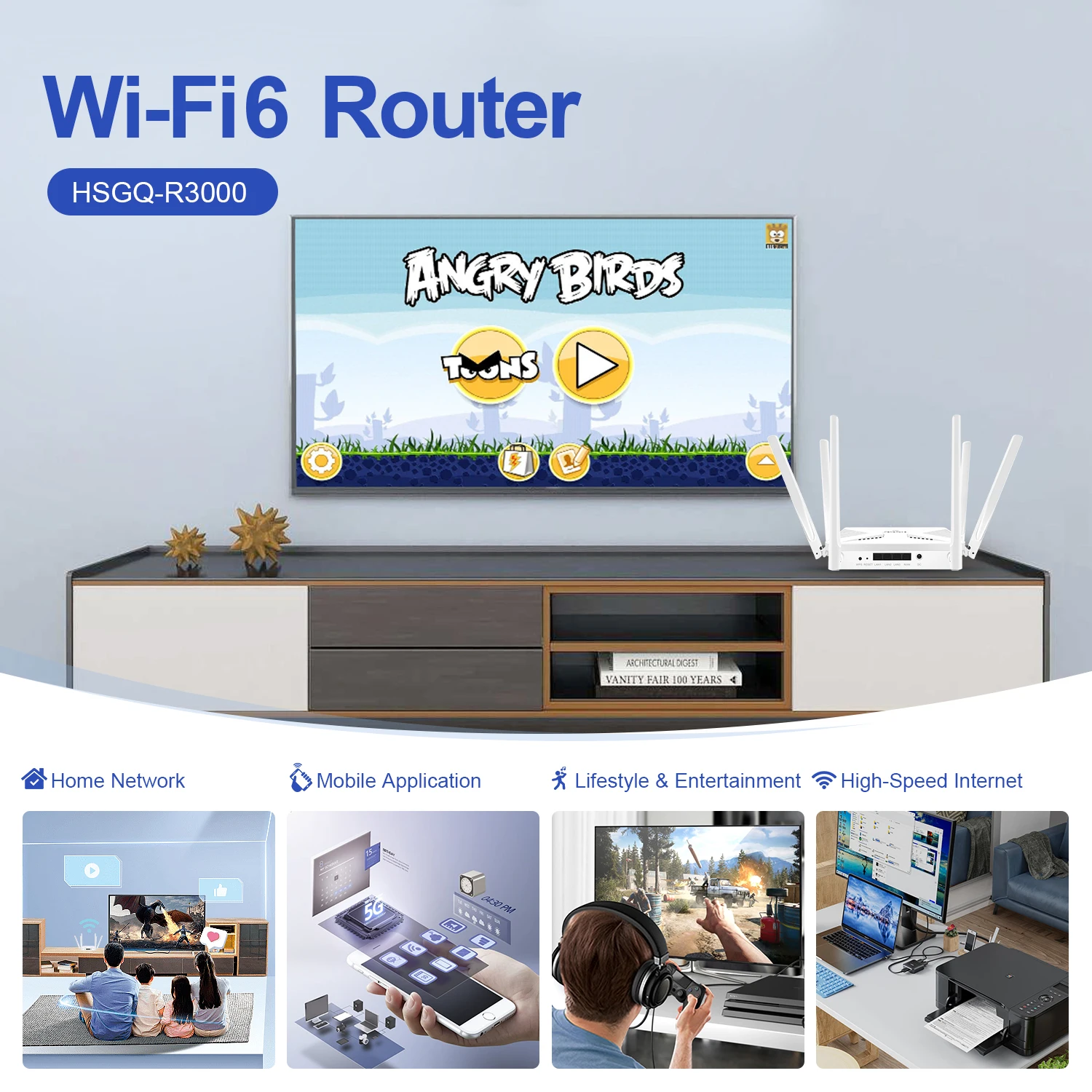 Hsgq-r3000 New Technique Ax3000 1* Wan Port+3* Ge Rj45 Dual-band ...