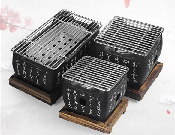 Home Japanese Table Top Mini Hibachi Grill Square Ceramic Charcoal Bbq ...