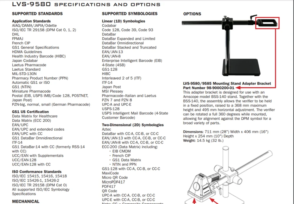 Microscan LVS-9580 Handheld Barcode Verifier - ISO/IEC Standards