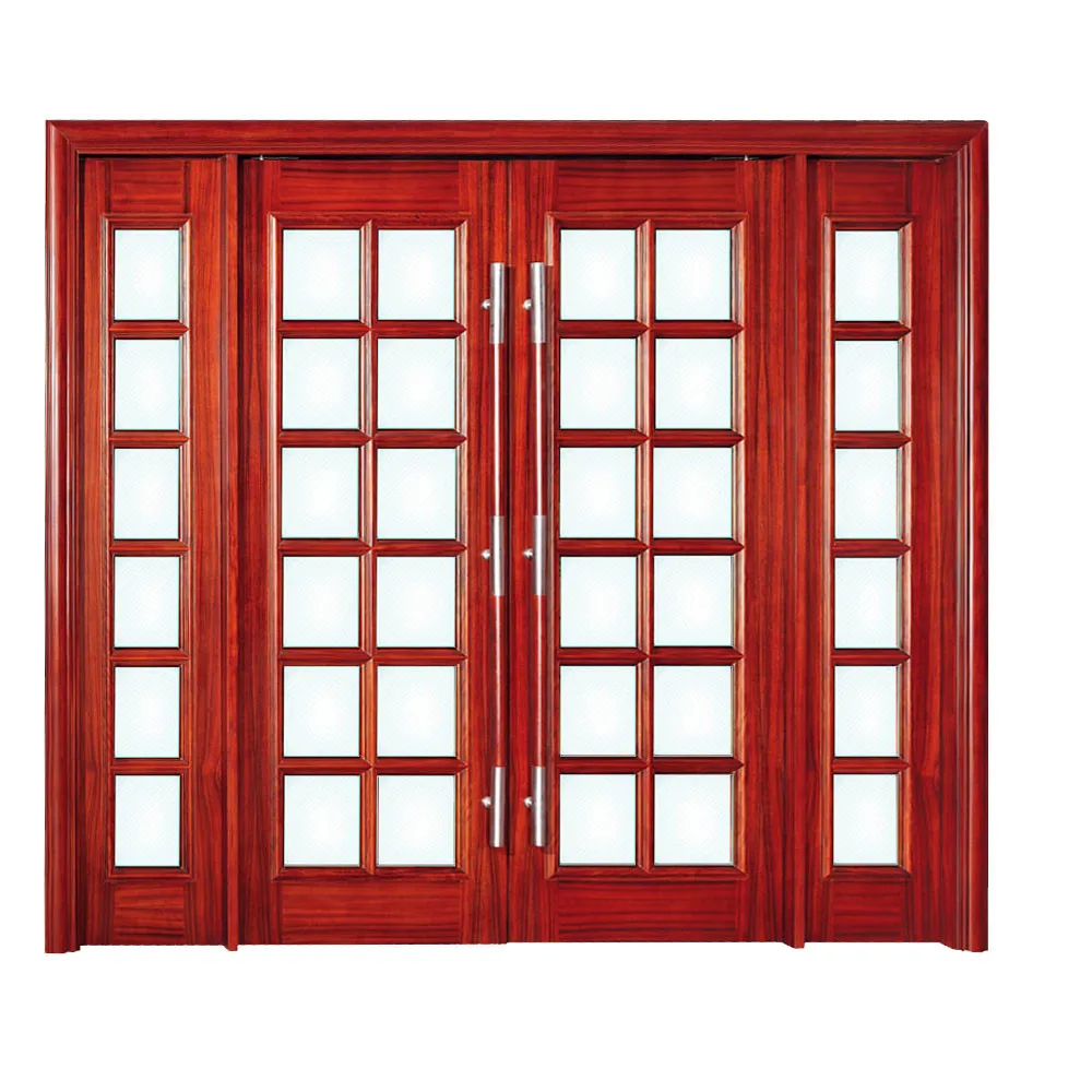 Oak Wood Veneer Glass-wood Grills Doors Eco-friendly Exterior Bifold ...