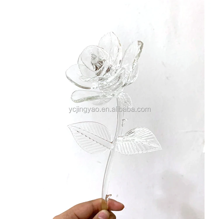 Custom Hand Crafted Clear Big Crystal Glass Roses Flower Ornament ...