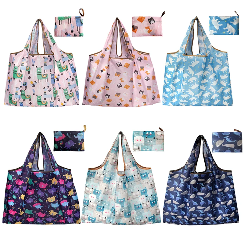 Custom 56cm Big Cartoon Print Folding Reusable Tote Bag
