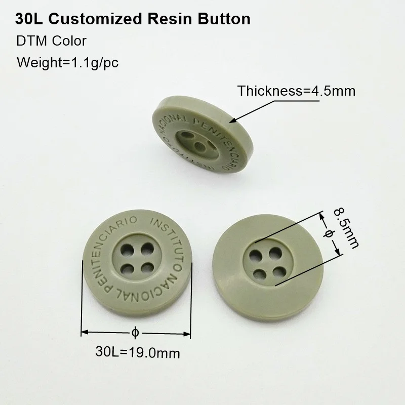 30L 19mm Plastic Resin Button with Engraved Logo for Coats