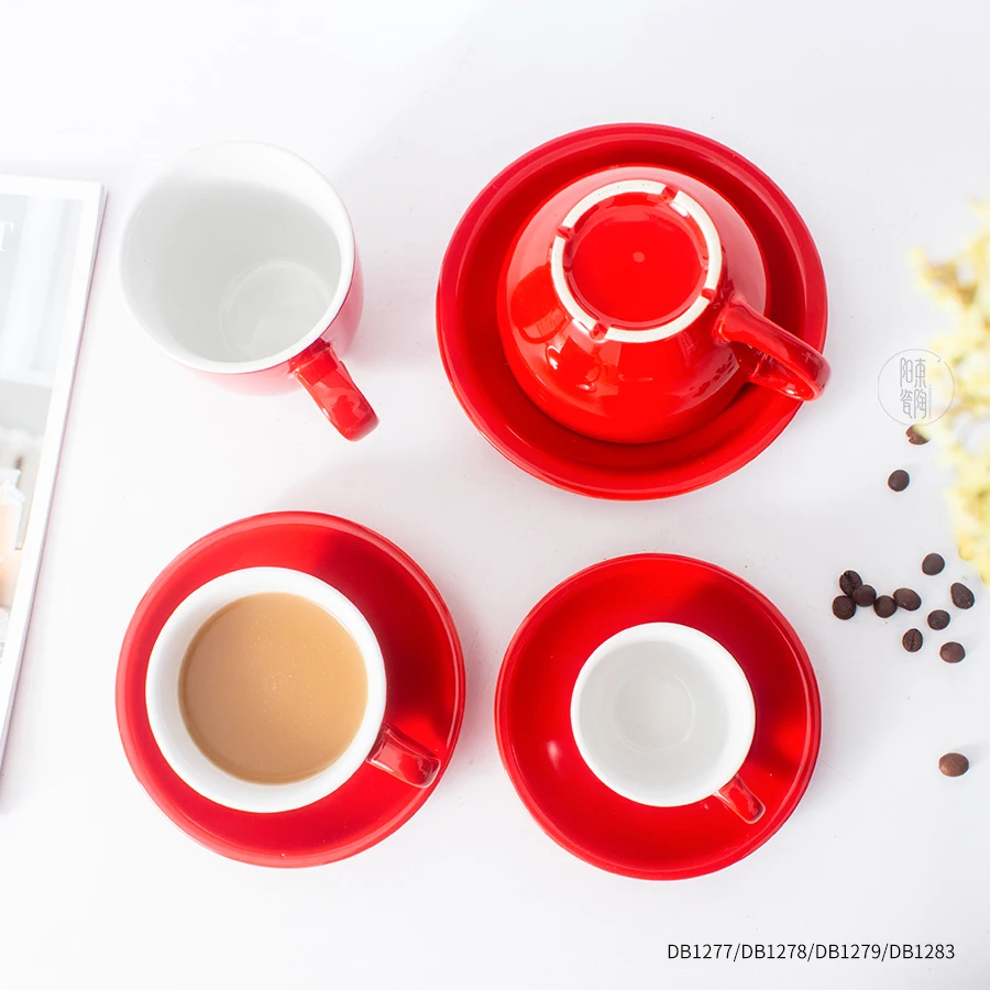 Custom Color Logo Ceramic Red Coffee Cup & Saucer Wholesale