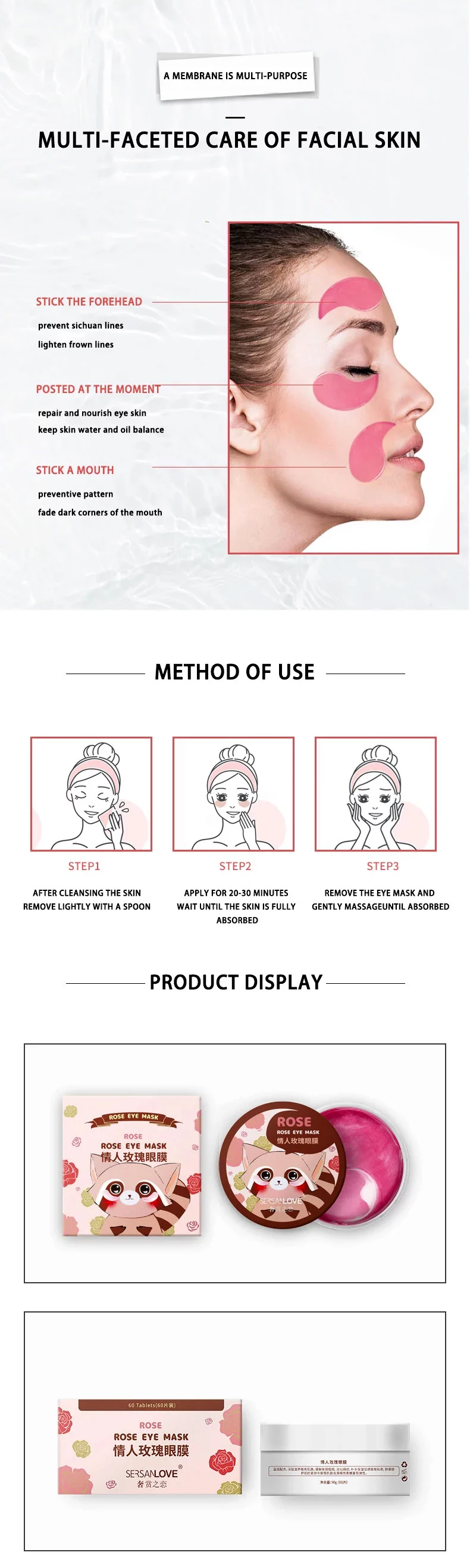 Sersanlove Rose Eye Patch Mask 60pcs Collagen Against Wrinkles Dark ...