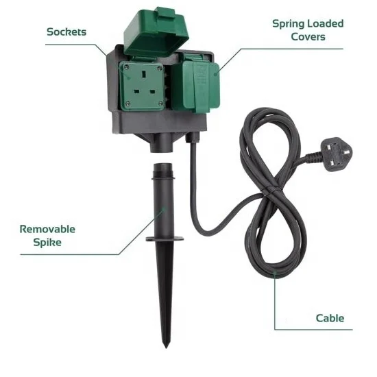 2 Way Garden Cable Extension - Outdoor Electrical Plugs