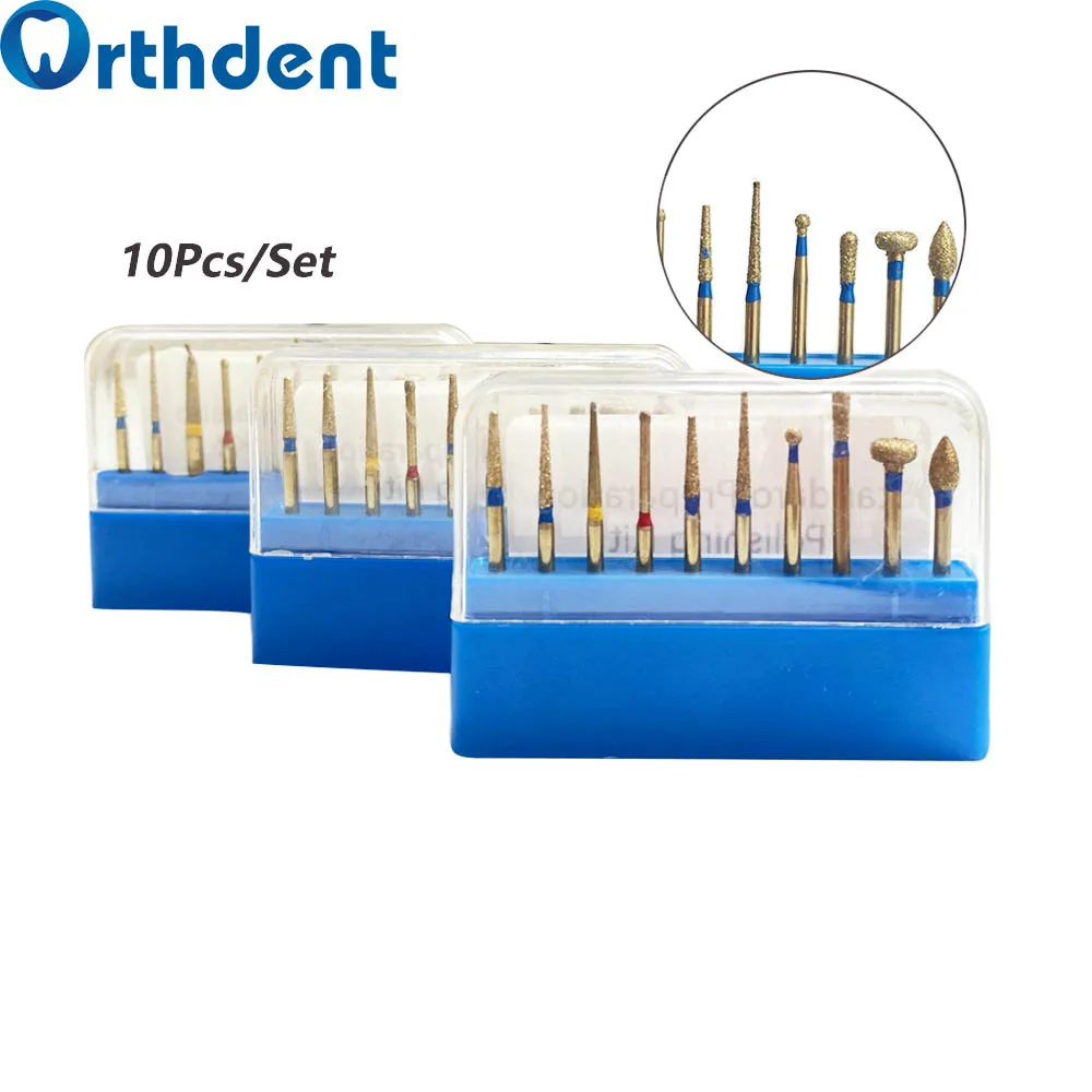 Orthdent 10Pcs/Set Dental Diamond Burs Drill Kit Orthodontic Gold ...