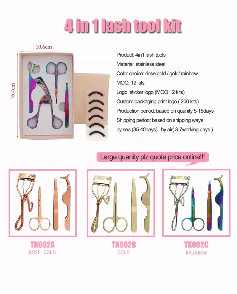 Holographic Gold Rose Gold Makeup Tools Kit Eye Lash Curler Tweezer And ...
