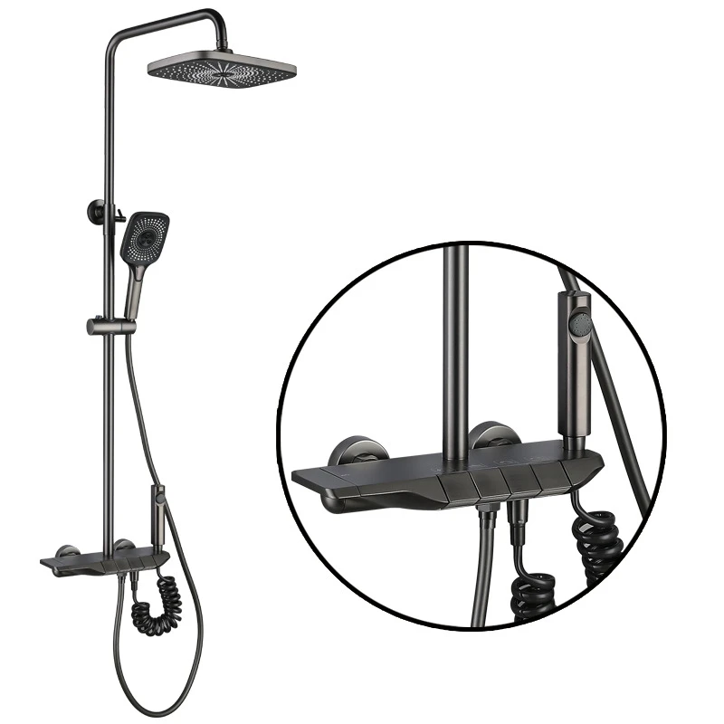 Luxury Matte Black Gray Brass Piano Shower Set with Hand Shower Soft ...