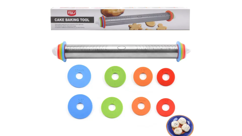 Height Adjustable Stainless Steel Rolling Pin With 4 Removable ...