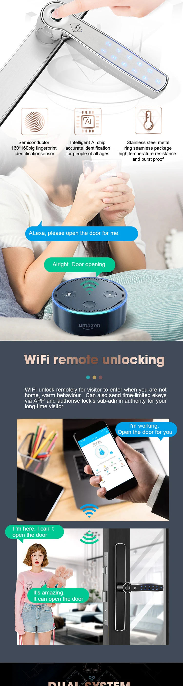35a Smart Aluminum Sliding Ttlock App Wifi Keypad Fingerprint Door ...