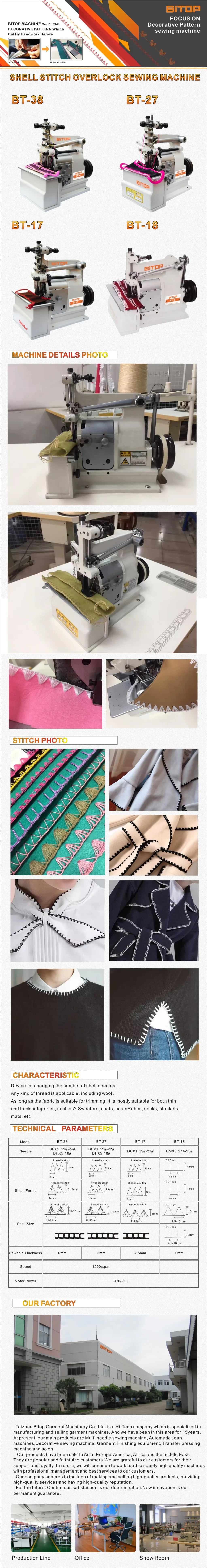 Shell Stitch Overlock Machine - Bitop BT-27, BT-38, BT-17, BT-18