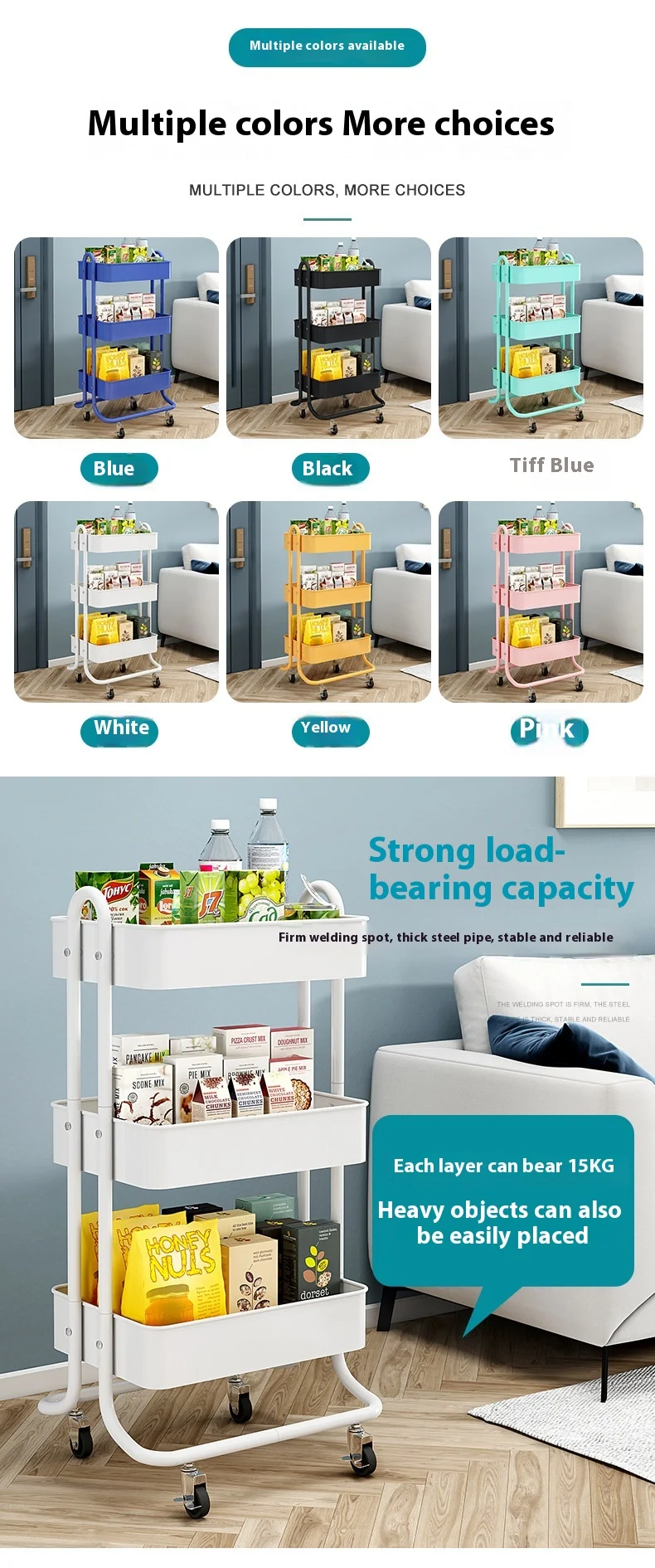 Customizable Multifunctional Iron Metal Storage Rack Removable Trolley ...