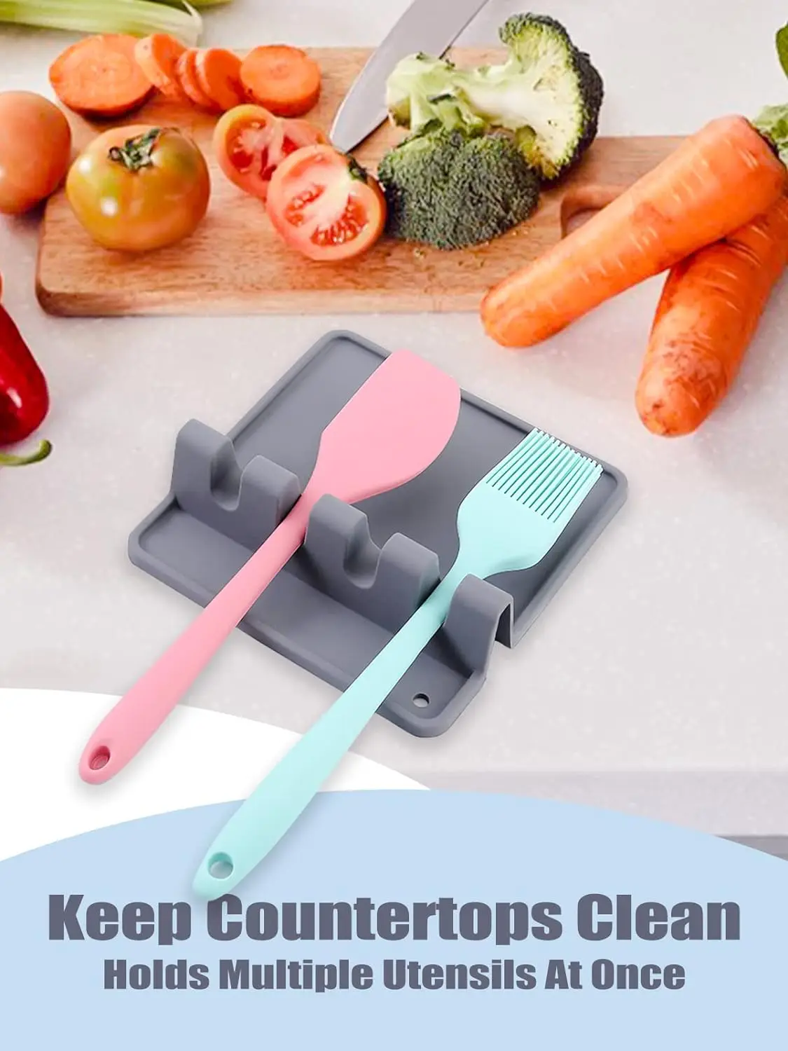 Silicone Utensil Rest With Drip Pad For Multiple Utensils Heat ...