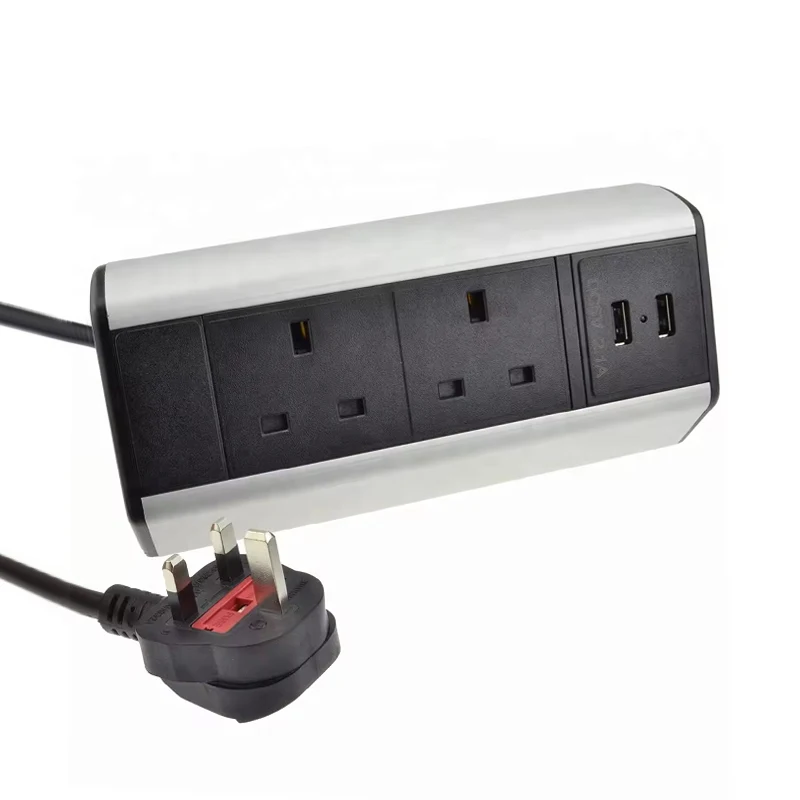 Tabletop Mountable 2 UK AC Sockets and 2 USB Charger Clamp Desktop ...