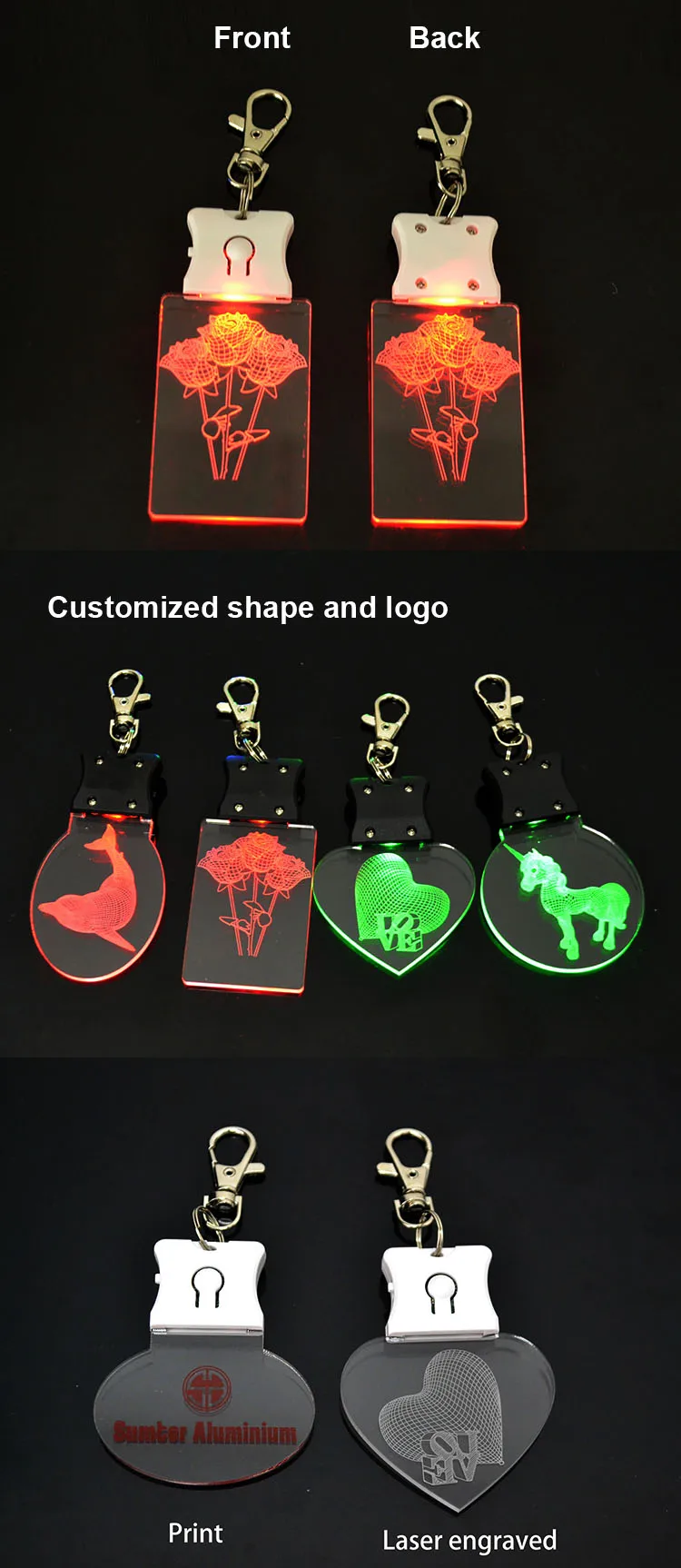 Linli Personalized Led Acrylic Keychain With Custom Logo Light Up Color ...
