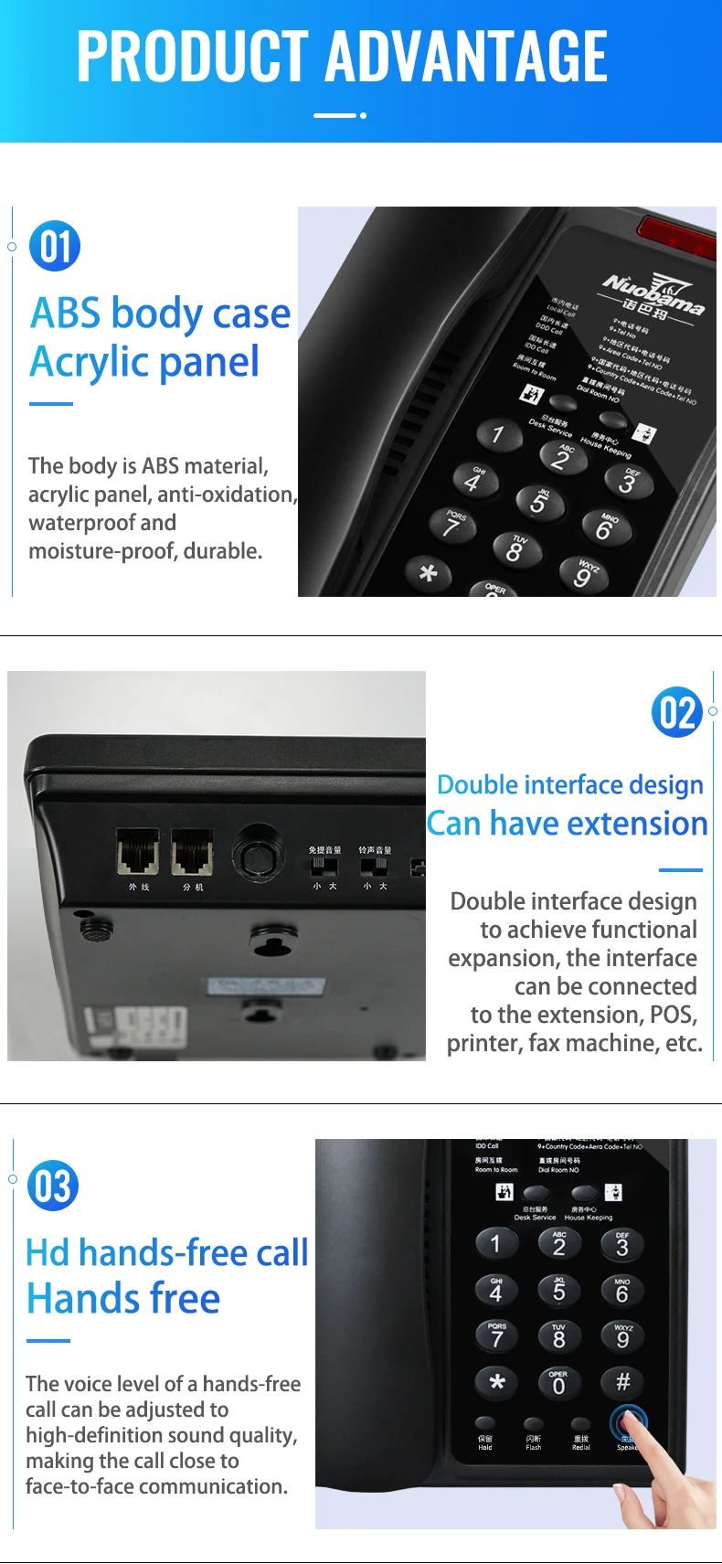 Basic Analog Phone System Desk Land Line Telephone For Hotel Room ...
