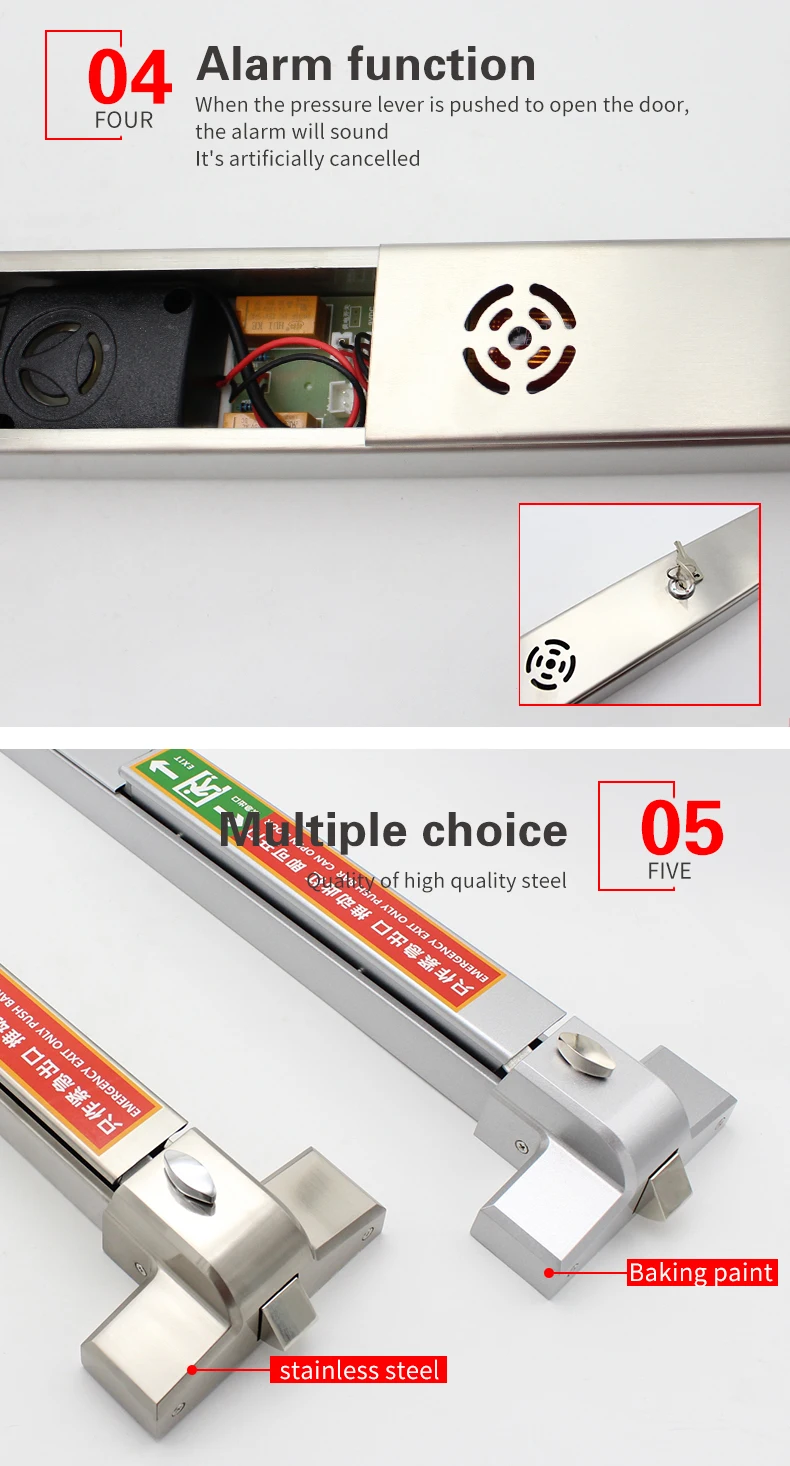 Fire-rated Alarm Panic Push Bar - High Safety & Durability