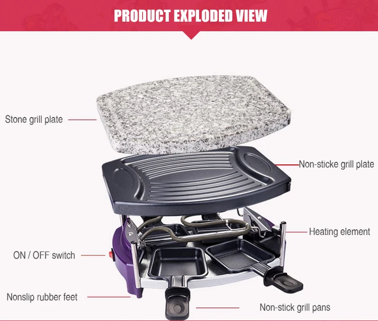 Raclette With Granite Stone Grill Portable 2 In 1 Korean Bbq Grill ...