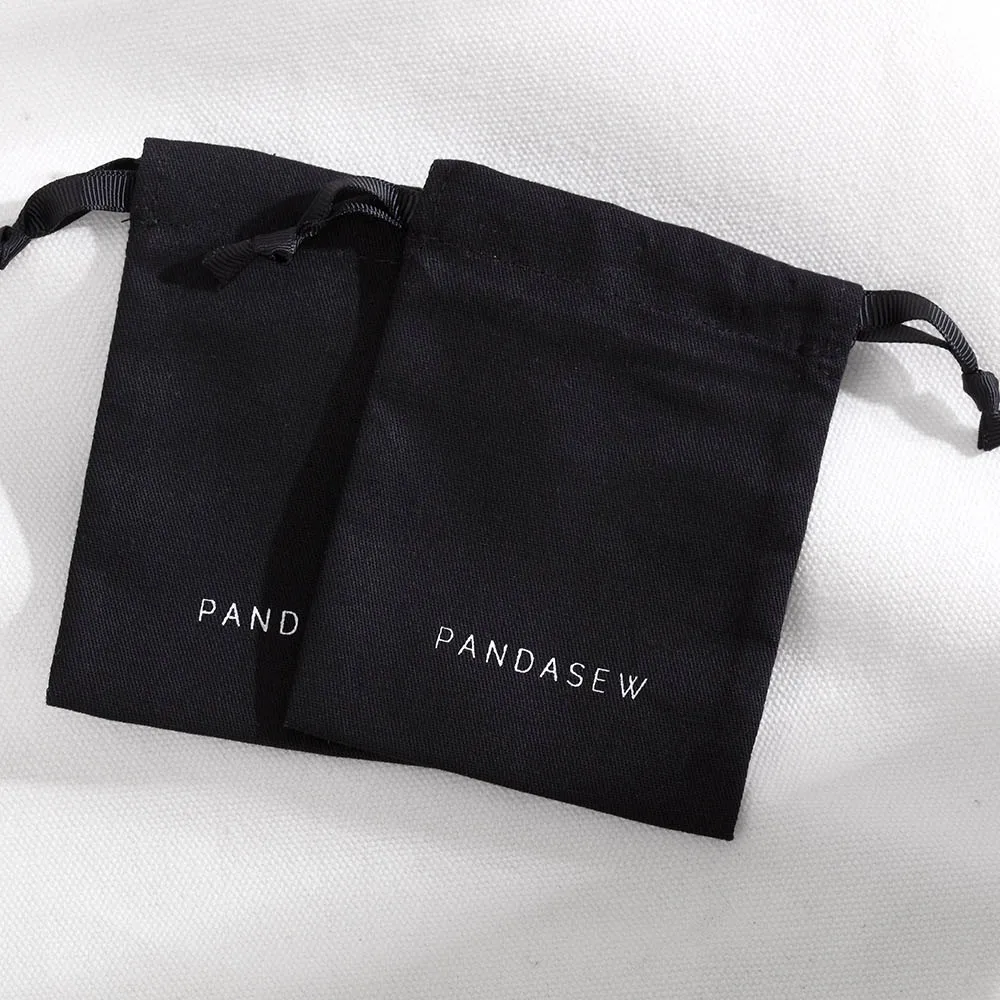 Pandasew 3 X 4 Inch Black Muslin Calico Drawstring Bag Custom Logo ...
