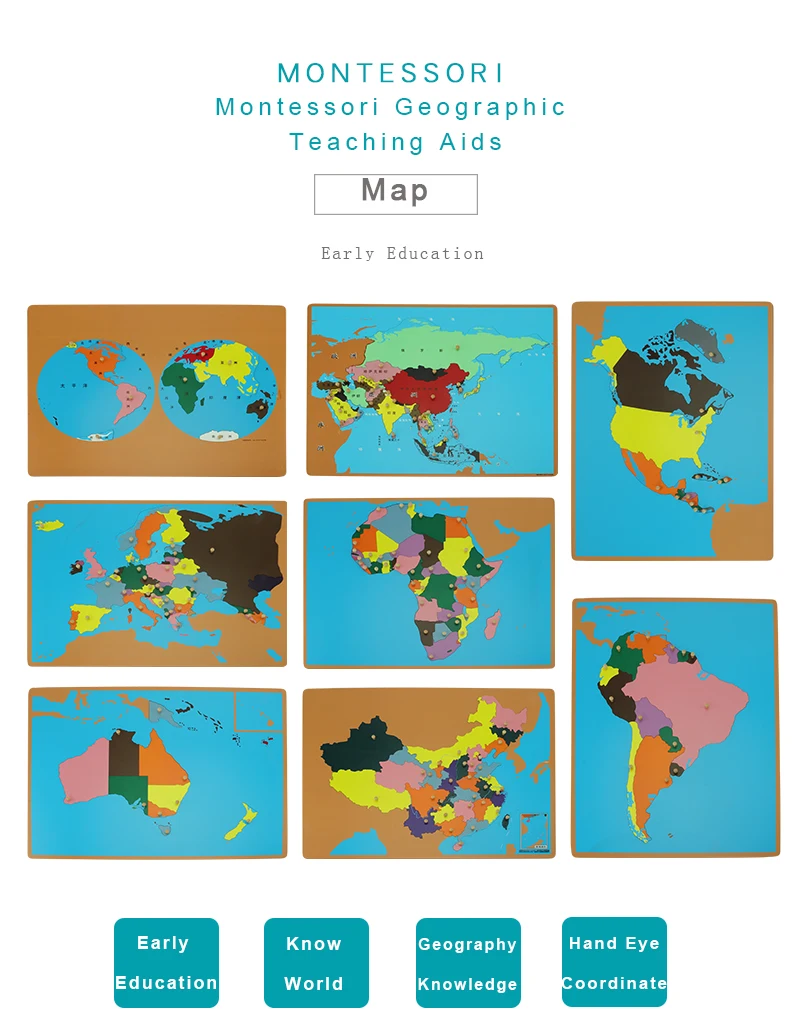 Montessori Puzzle Maps - Educational Toy for Different Continents