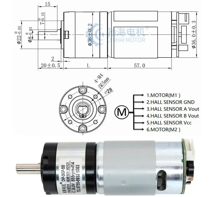 Chihai Motor CHP-36GP-555-ABHLL Permanent Magnet Planetary Coding ...