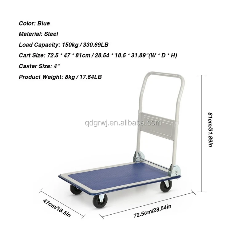 Foldable Metal Hand Trolley Four Wheels Platform Hand Truck Ph150 - Buy ...