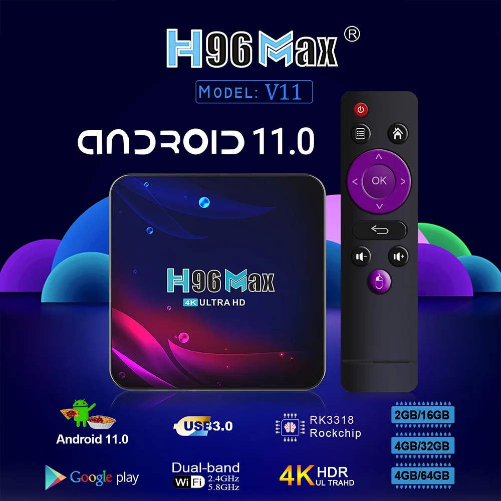 Hot Sale H96 Max Android Network Set-Top Box 4K Support WiFi Purple ...