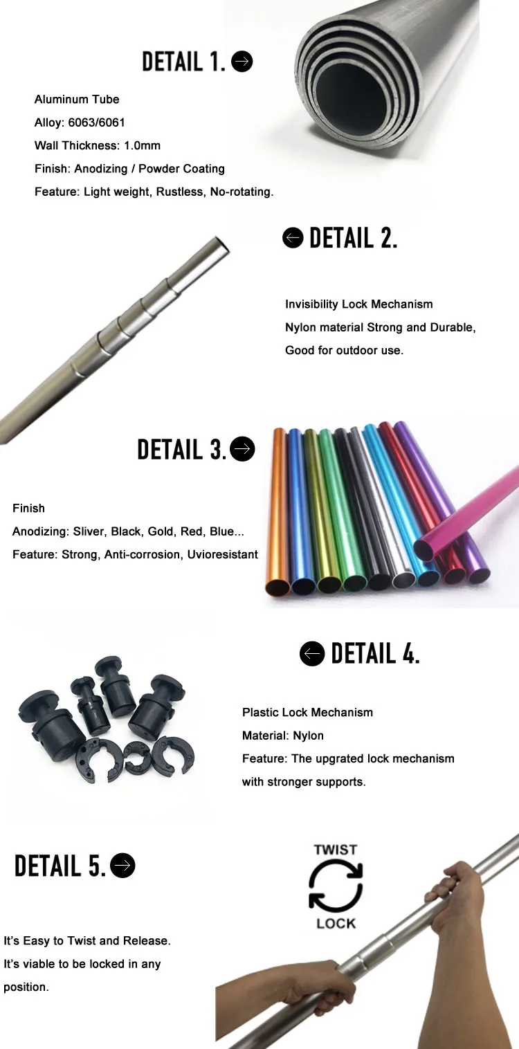 Customized Part Twist Lock Pro Telescopic Pole System