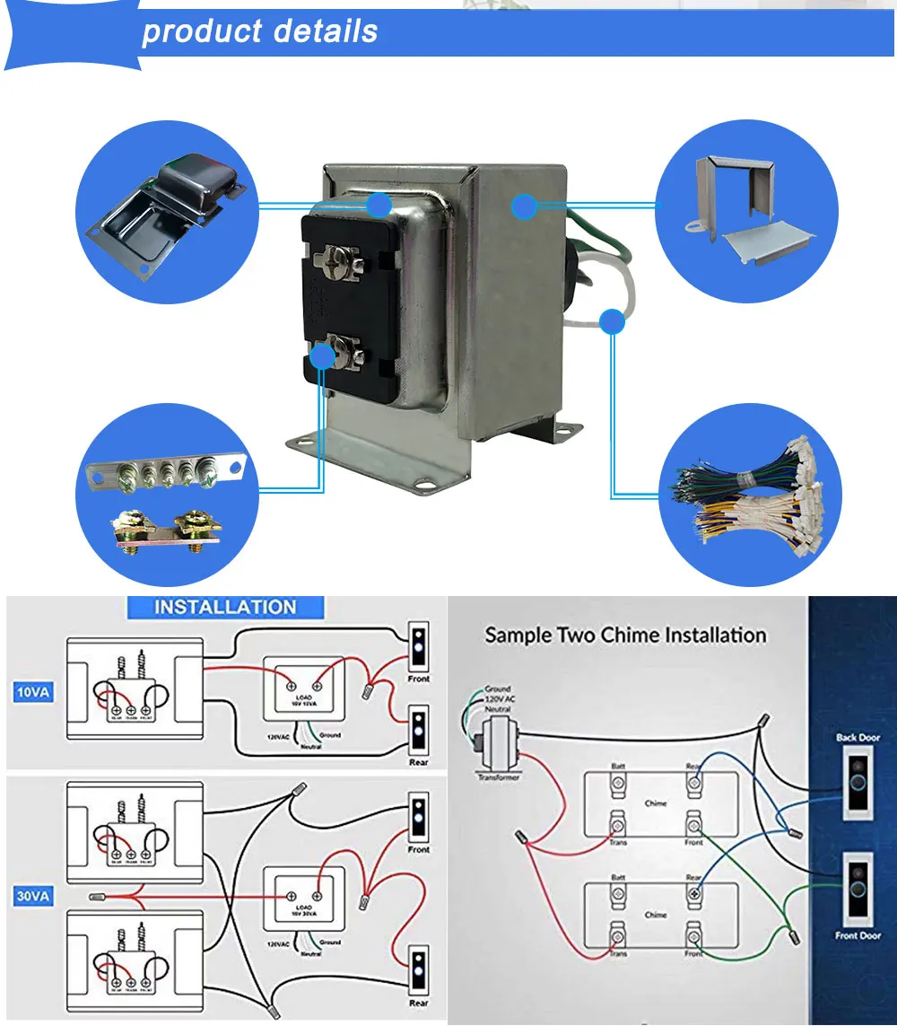 Video Doorbell Transformer Ei5730 110v 220v To 16v 24v 30va Hard Wired ...