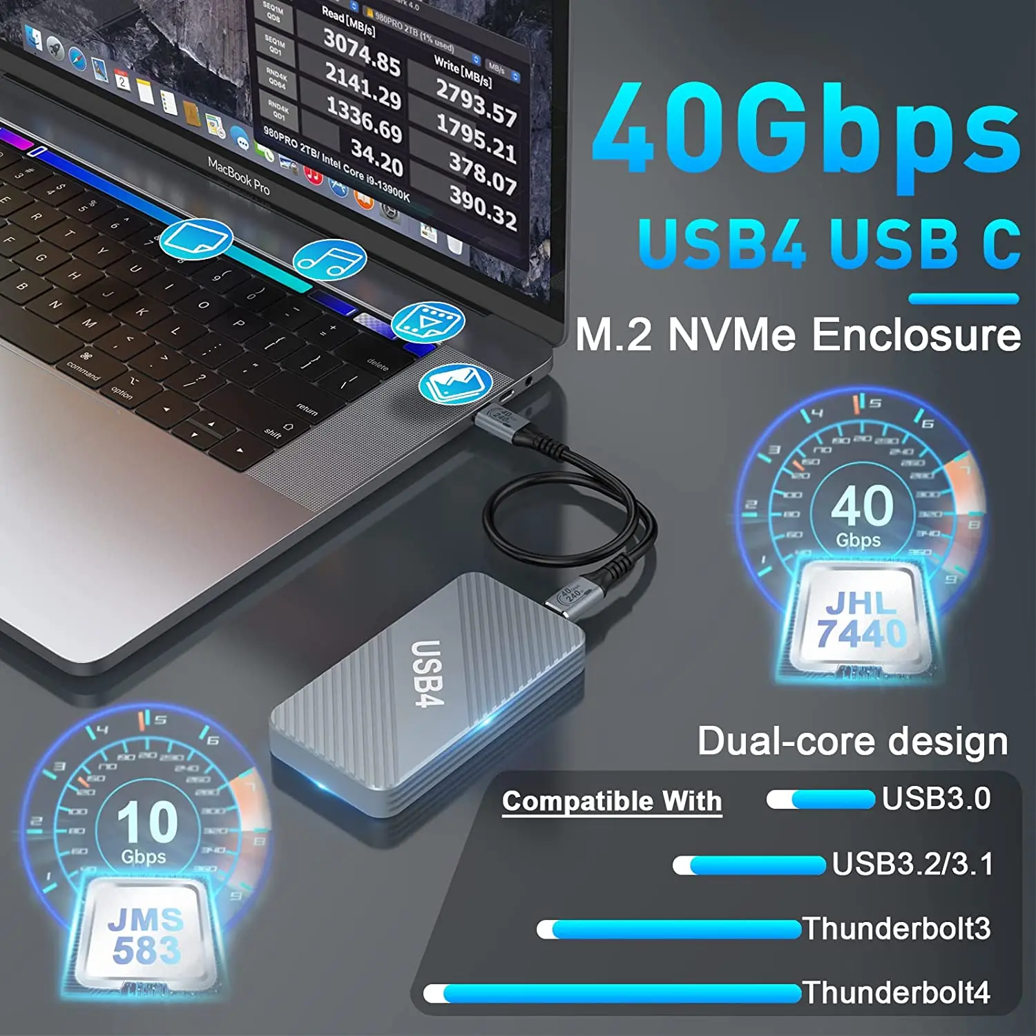Aluminum 40gbps M.2 Nvme SSD Enclosure - USB4 External Hard Drive