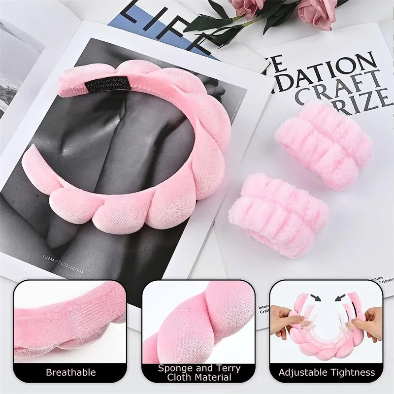 Customized Solid Color Sponge Spa Headbands - Plush Wristbands Set for ...