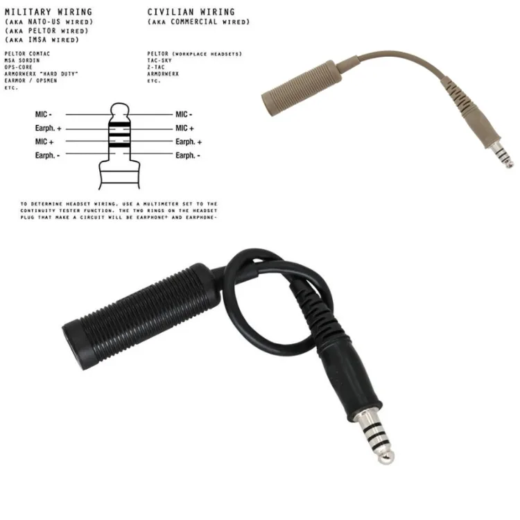 TS TAC-SKY Tactical Headset Adaptor U-174 NATO to Civilian Plug Cable ...