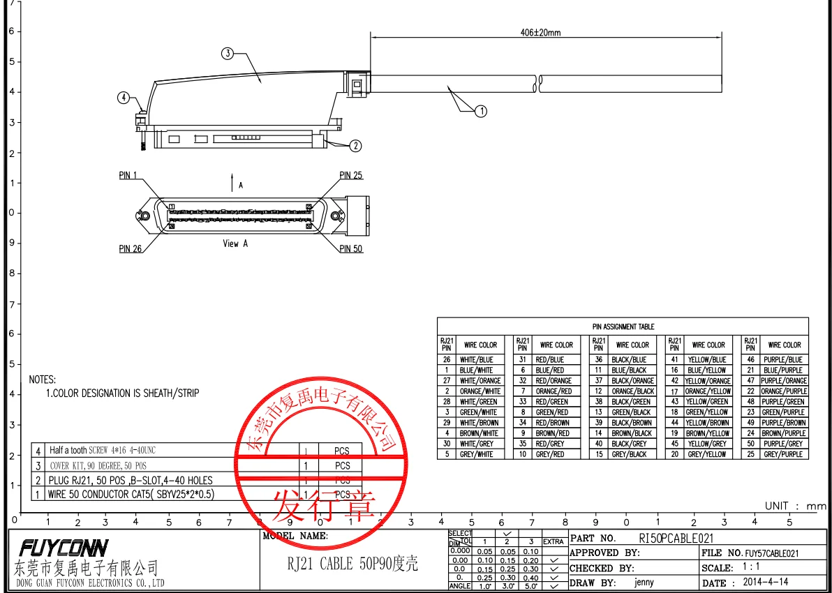 25 Pairs 50 Pin RJ21 Cable - Crimping Assembled Connectors