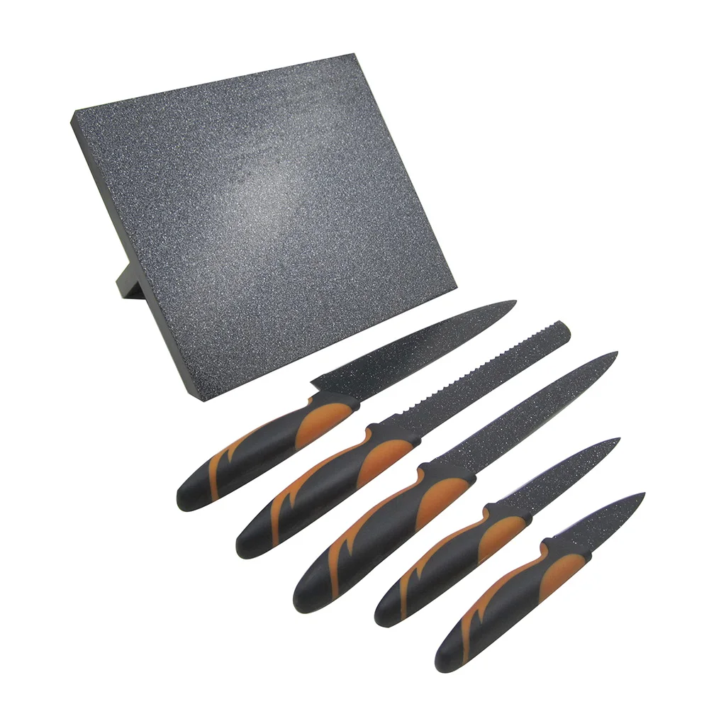 6pcs Non-stick Coating Blade Rubber Handle Kitchen Knife Set With ...