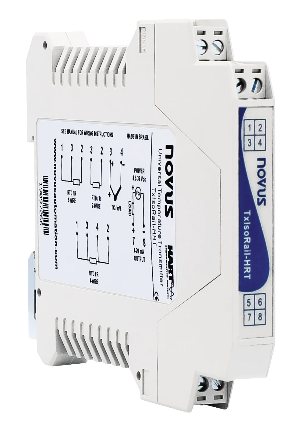 Temperature Transmitter DIN Rail TXISORAIL-HRT - NOVUS Automation