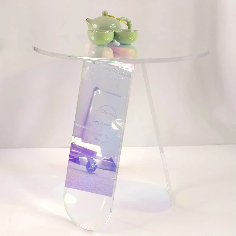 Reflective Rainbow Color Film Coffee Table,Acrylic Table And Chairs For ...