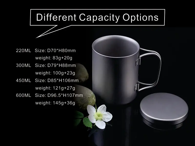 Insulated Double Wall 450ml 15.2oz Camping Cup Folding Titanium Water ...