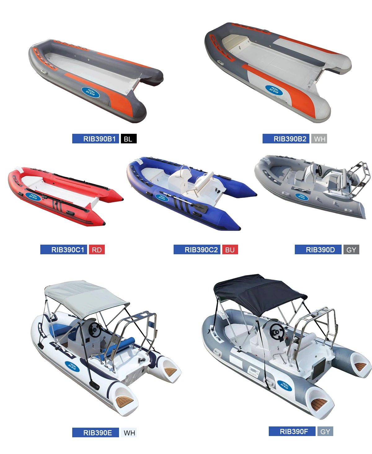 Fiberglass Hard Bottom Hull 3.90m RIB Boat for Sale