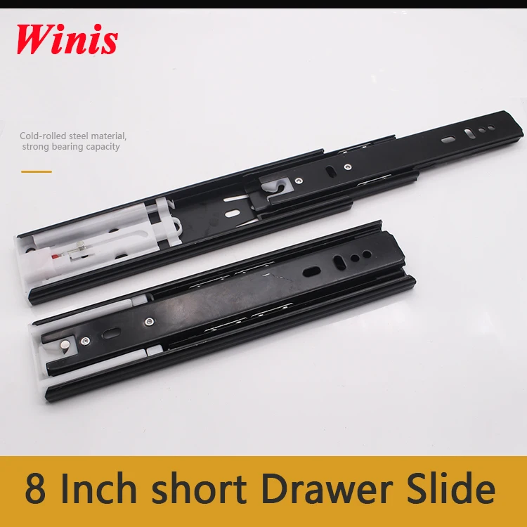 8 Inch Black Cold Rolled Steel Short Drawer Slide Modern Soft Close ...