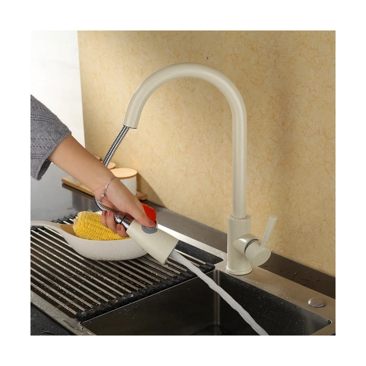Unique Cuisine Kitchen Pullout Faucets Beige High Arc Single Handle ...