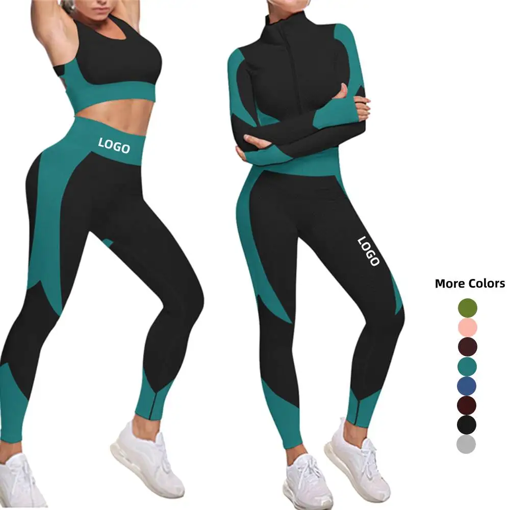 In Stock Now 2020 3 Piece Workout Set Sports Bra Crop Top Jacke Yoga ...