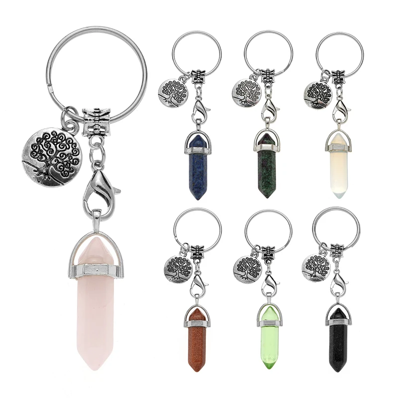 Natural Unshaped Amethyst Gemstone Pendants Key Chain Clear Rose Quartz ...