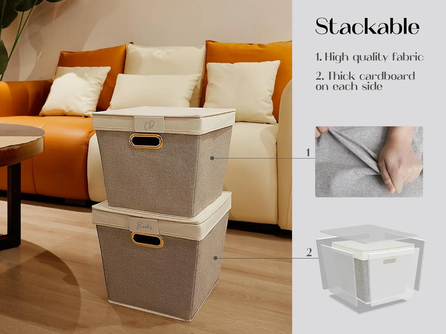 Trapezoid Fabric Storage Boxes With Lids Foldable Organizing Bins For ...