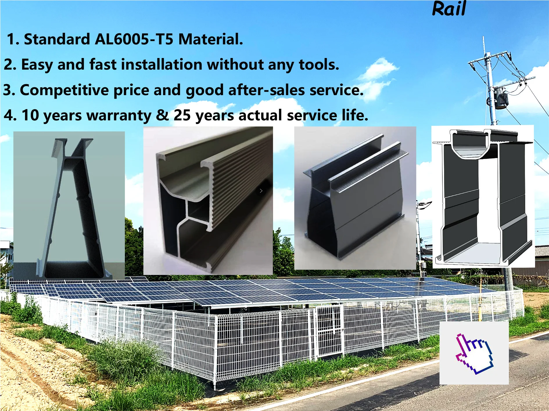 Solar Photovoltaic Pv Ground Mounting System Aluminum Racking Rail ...