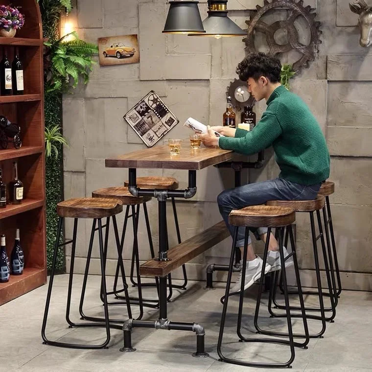 Industrial Style Solid Wood Bar Table for Coffee Shops | Modern Design ...