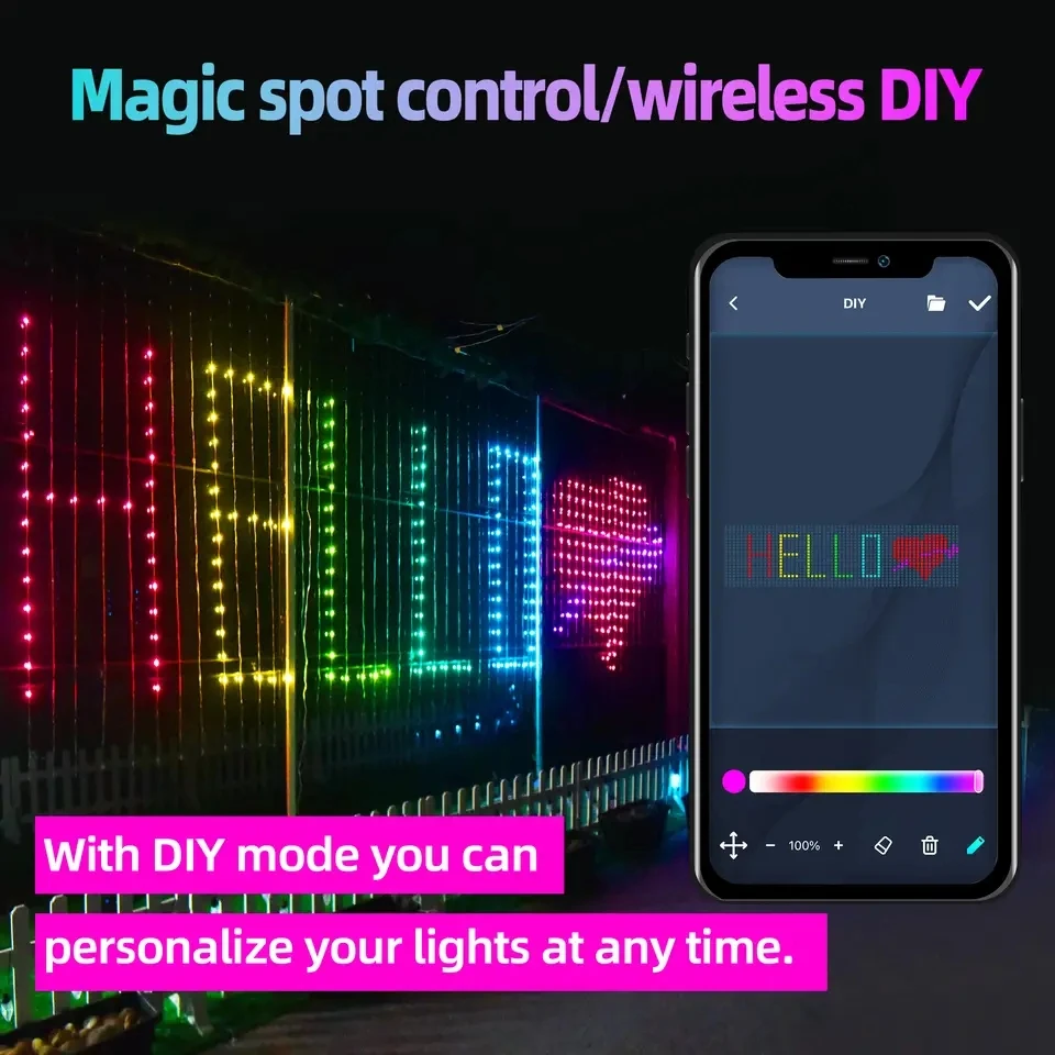 2*2M 400L APP Control Christmas Smart RGB Pixel Addressable Curtain ...