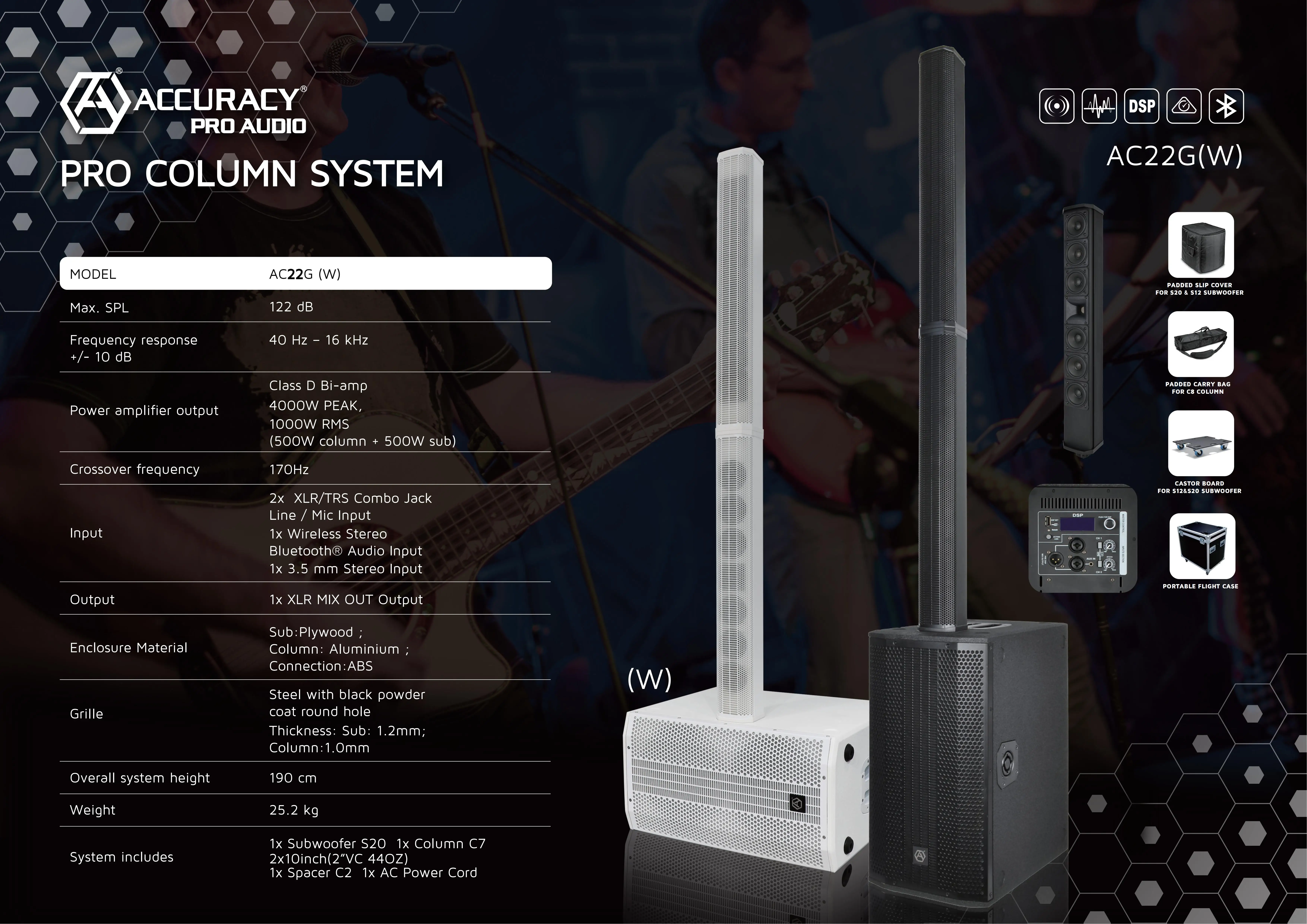 Accuracy Pro Audio AC22D3-W Professional Stage Audio Column PA System ...