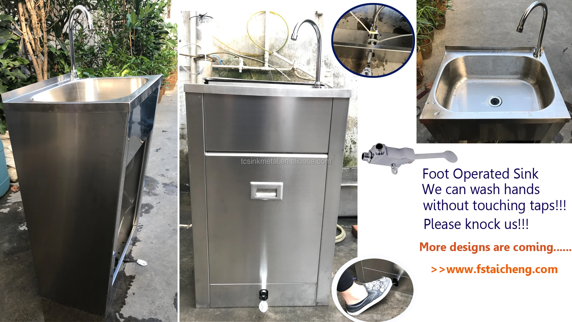 Stainless Steel Medical Hospital Hand Washing Sink With Foot Operated ...